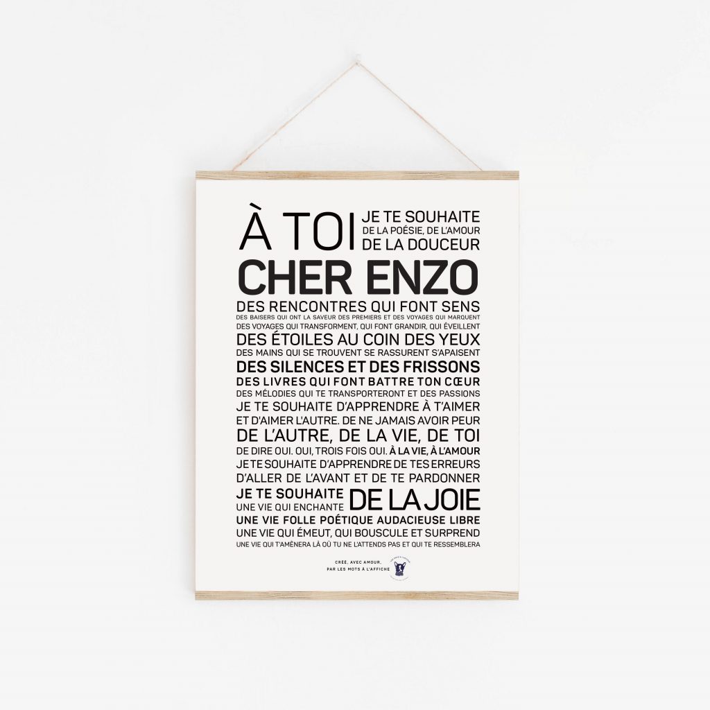 Affiche cadeau prénom Enzo- Les mots à l'affiche