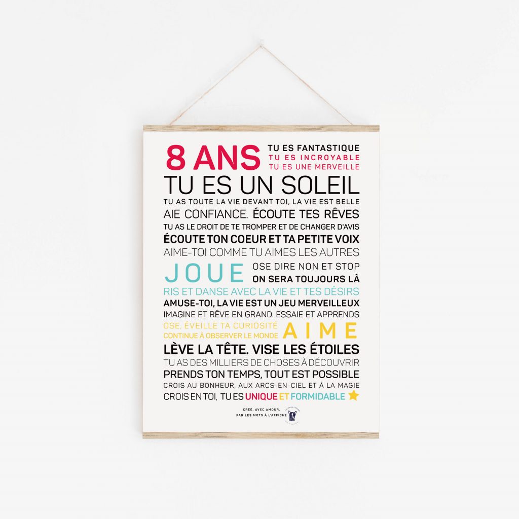 Affiche cadeau 8 ans, le plus bel âge - Les mots à l'affiche