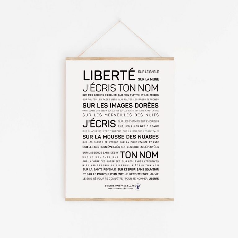 Affiche Liberté - Paul Eluard - poster avec du texte et des messages ...