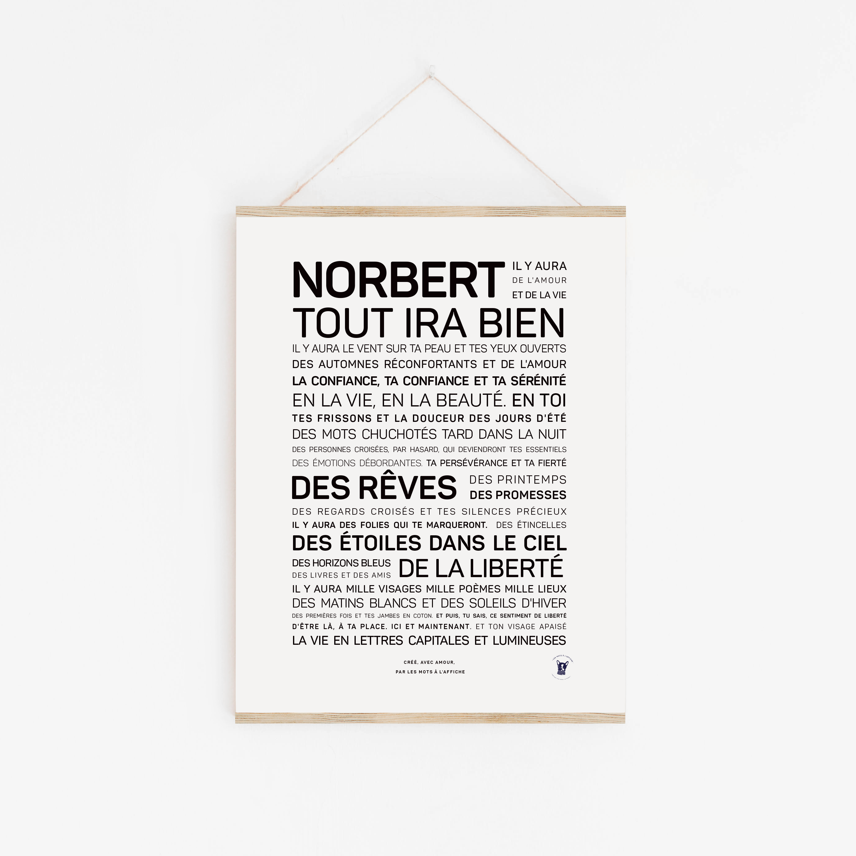 Affiche cadeau prénom Norbert, tout ira bien - Les mots à l'affiche