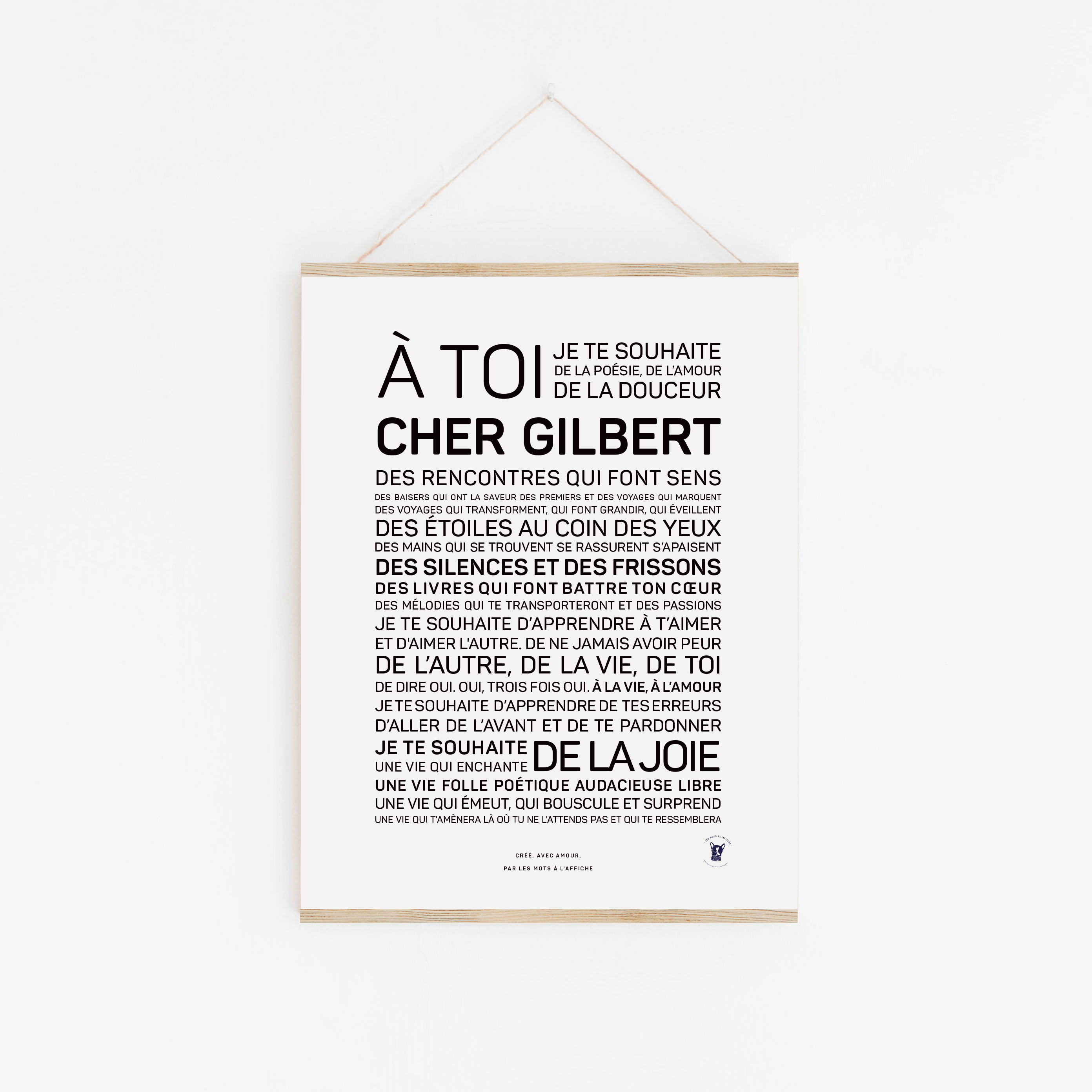 Affiche cadeau prénom A toi, cher Gilbert - Les mots à l'affiche