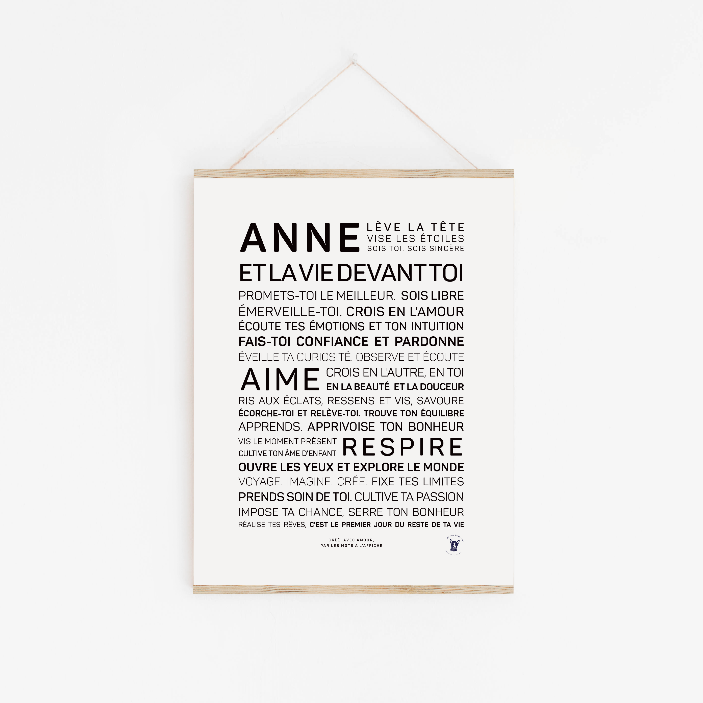 Affiche cadeau prénom Anne, la vie devant toi - Les mots à l'affiche