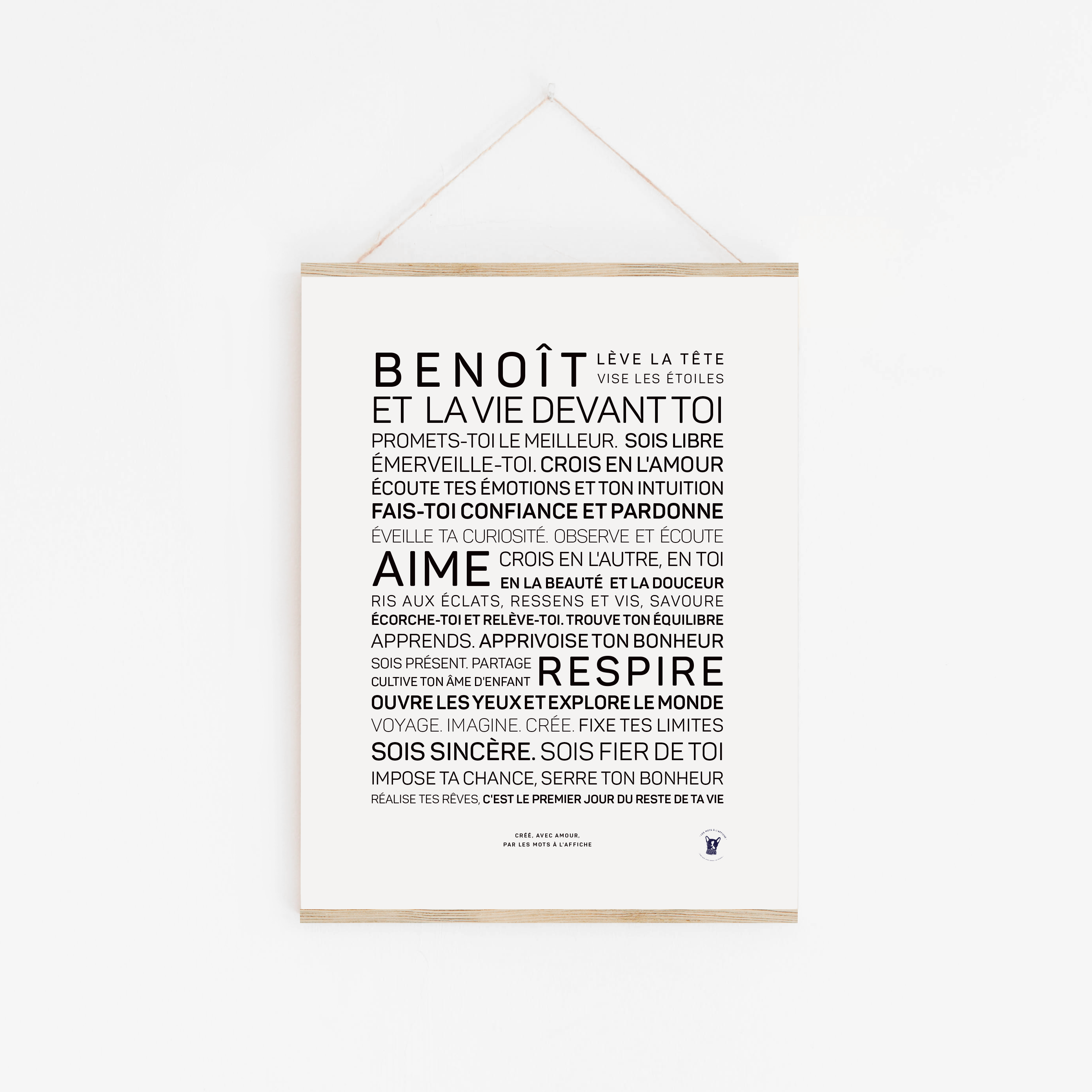 Affiche cadeau prénom Benoît, la vie devant toi - Les mots à l'affiche