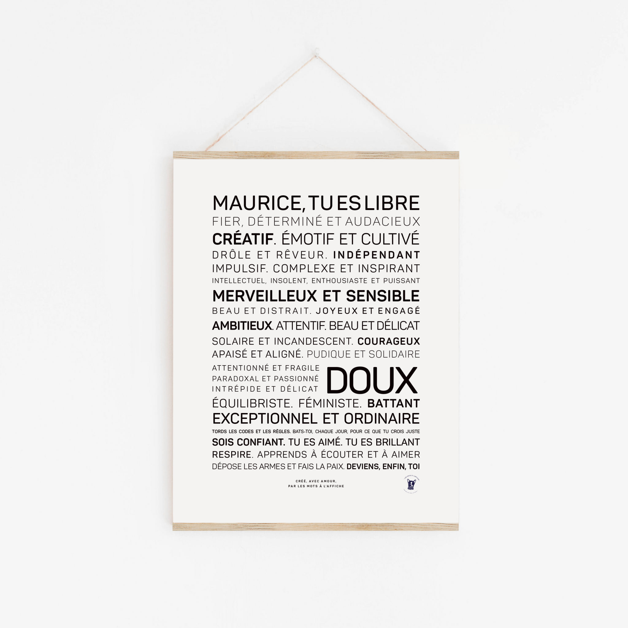 Affiche cadeau prénom Maurice, tu es libre et doux
