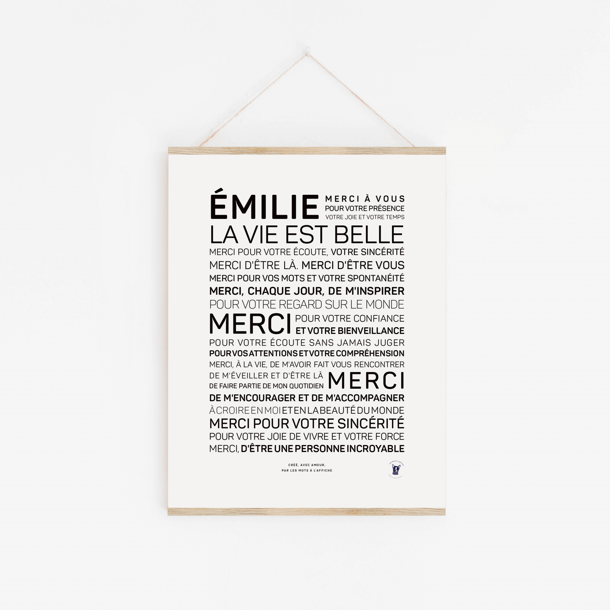 Affiche cadeau prénom Emilie, la vie est belle - Les mots à l'affiche
