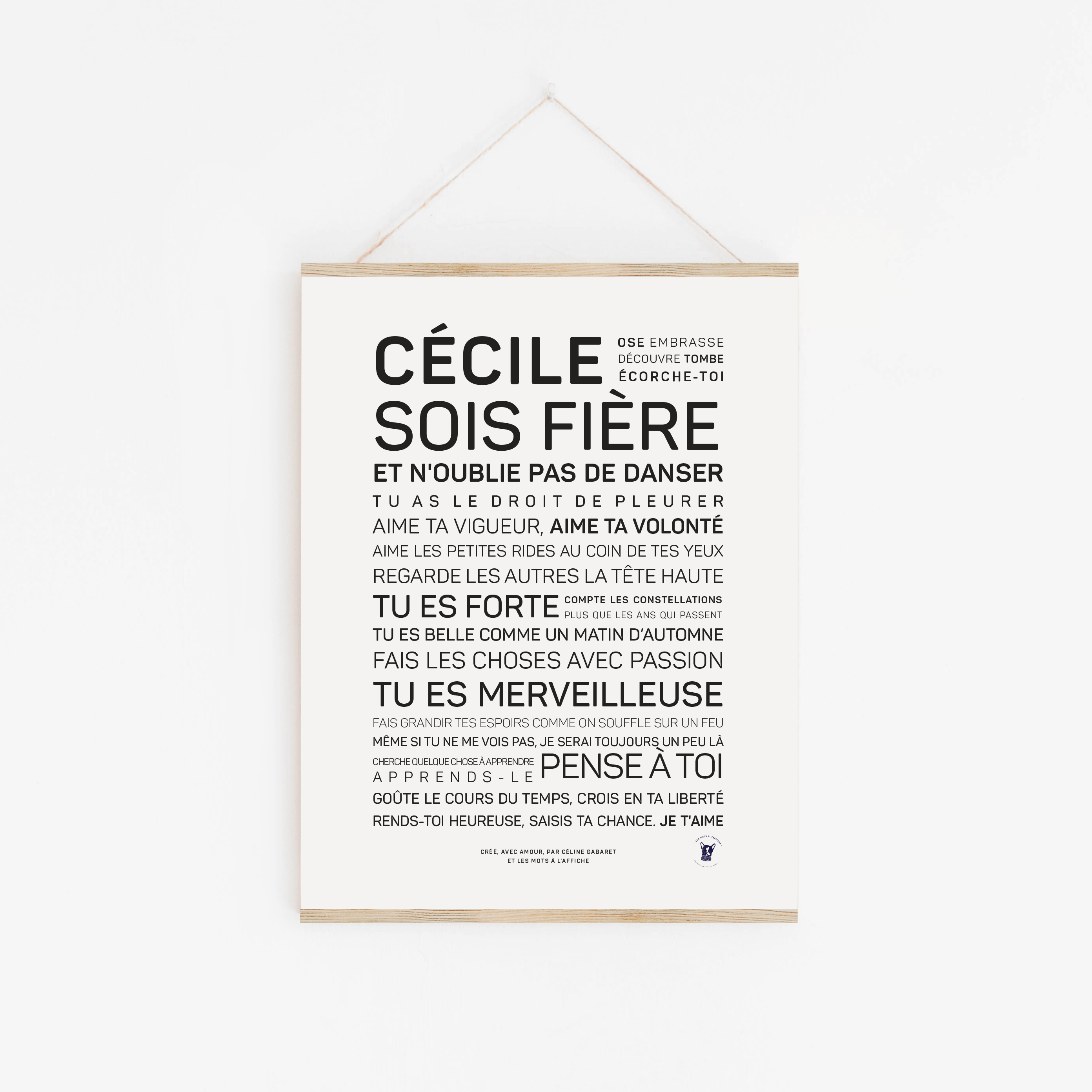 Affiche cadeau prénom Cécile, sois fière - Les mots à l'affiche